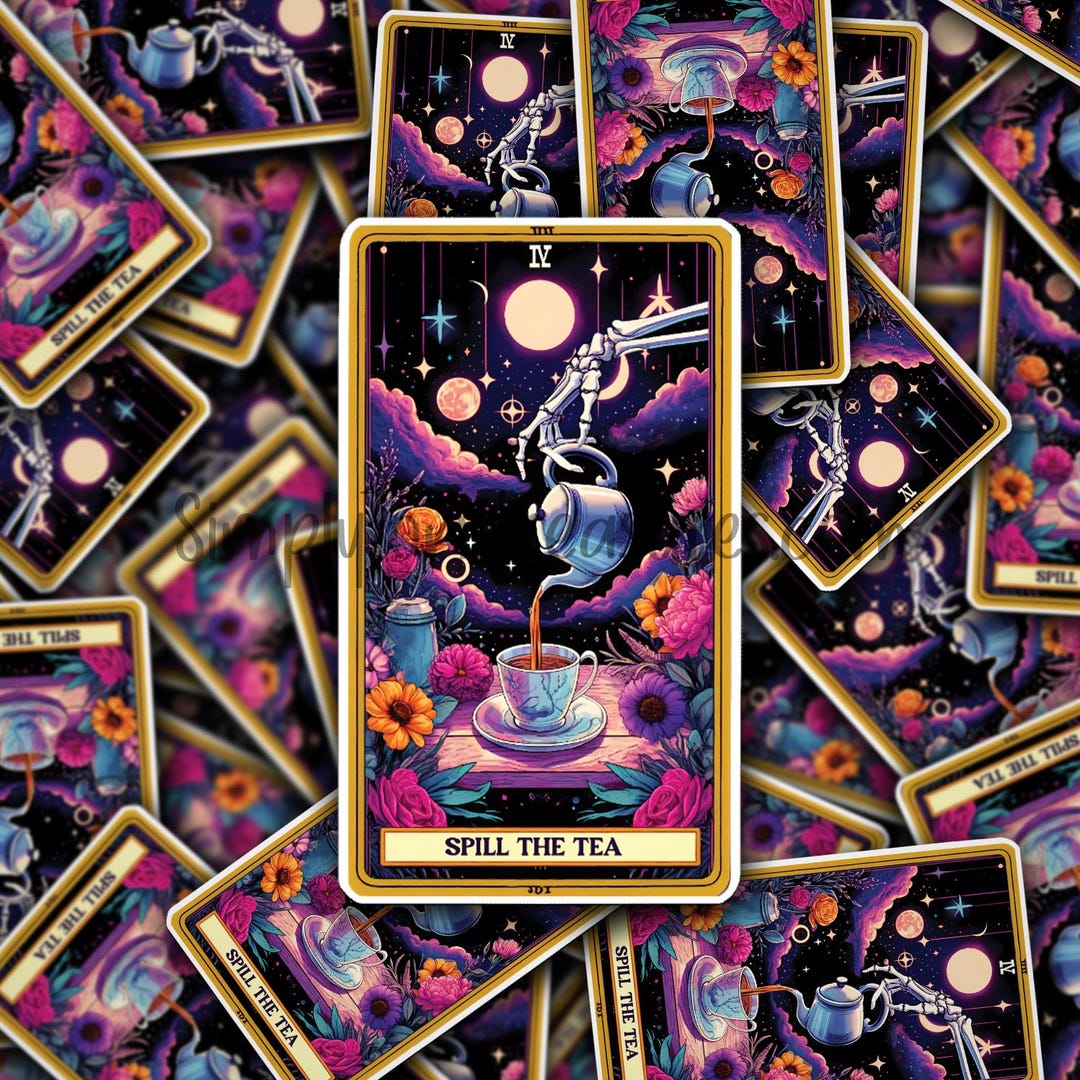 Spill the Tea Tarot Card Vinyl Sticker -- Approx. 2.79 Inches X 4.75 ...
