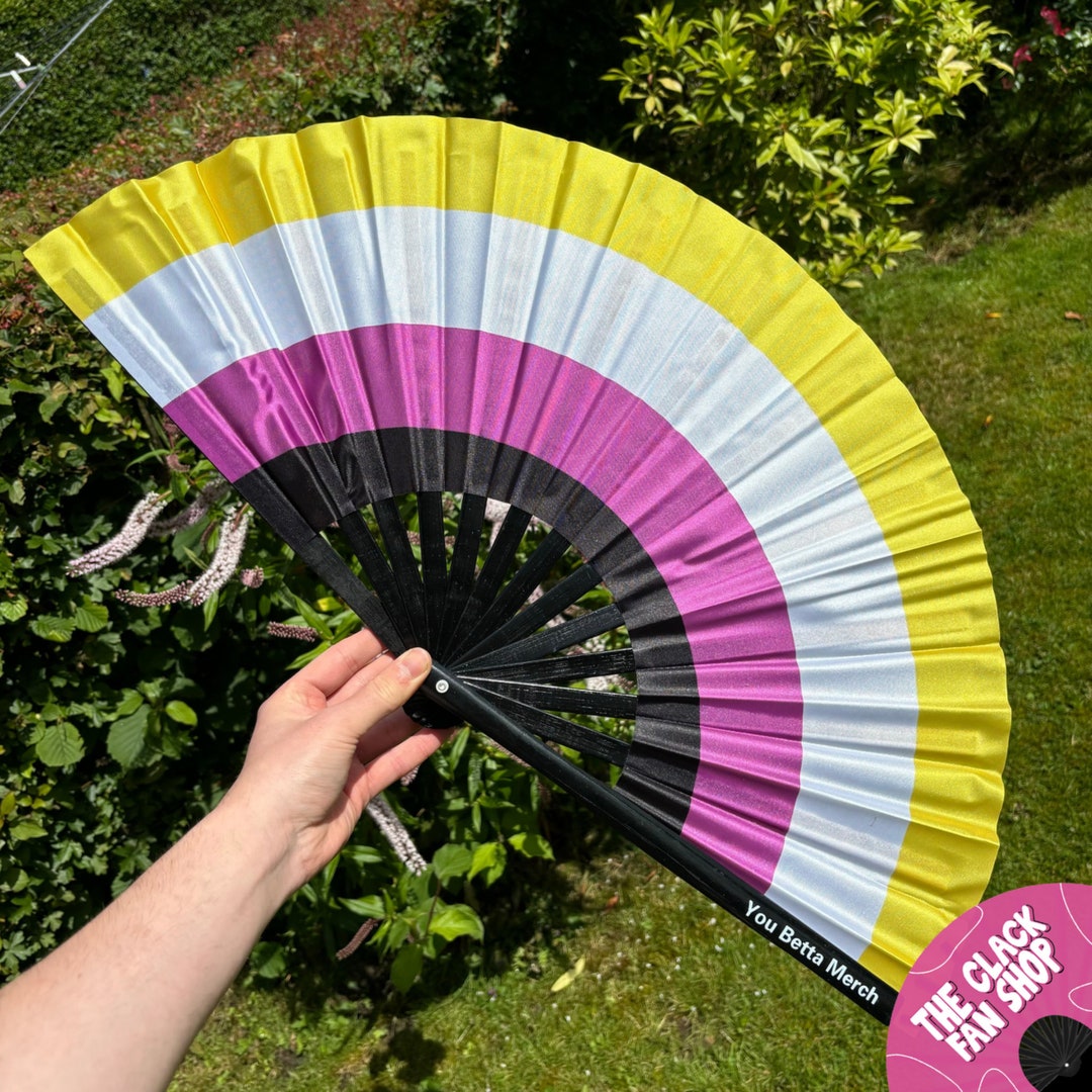 Non-binary Pride Flag Clack Fan: Bamboo Handle, Festival Drag Fan - Etsy