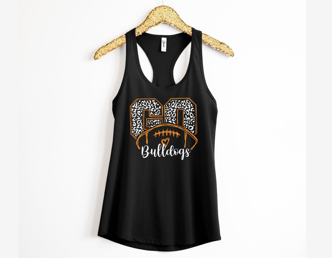 Bulldogs Football Tank Top, Leopard Print Orange School Colors Tank Top ...