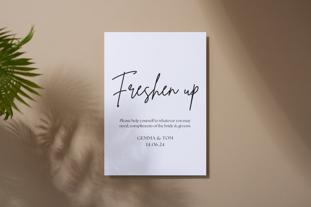 Freshen Up, Wedding Toiletries Basket, Wedding Bathroom Sign, Wedding ...