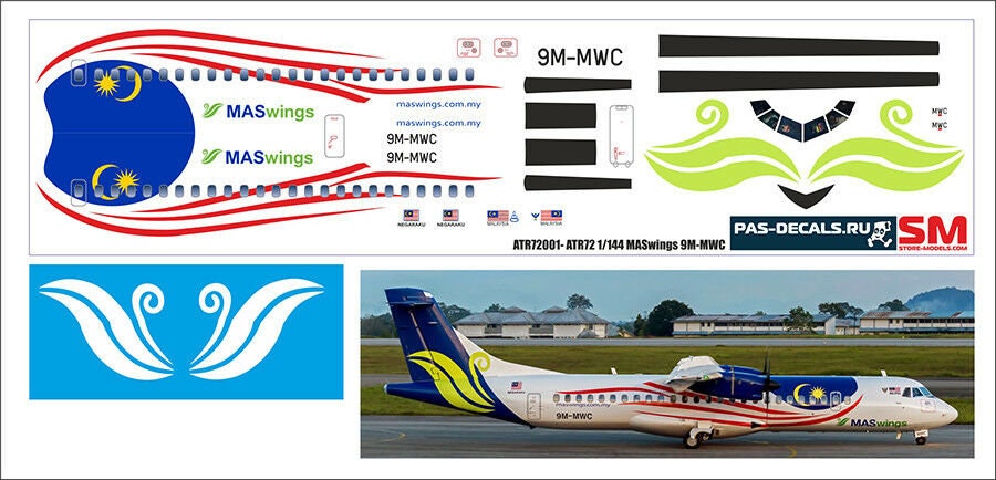 1/144 Pas-decals ATR72001 ATR 72 Maswings 9M MWC. | Etsy