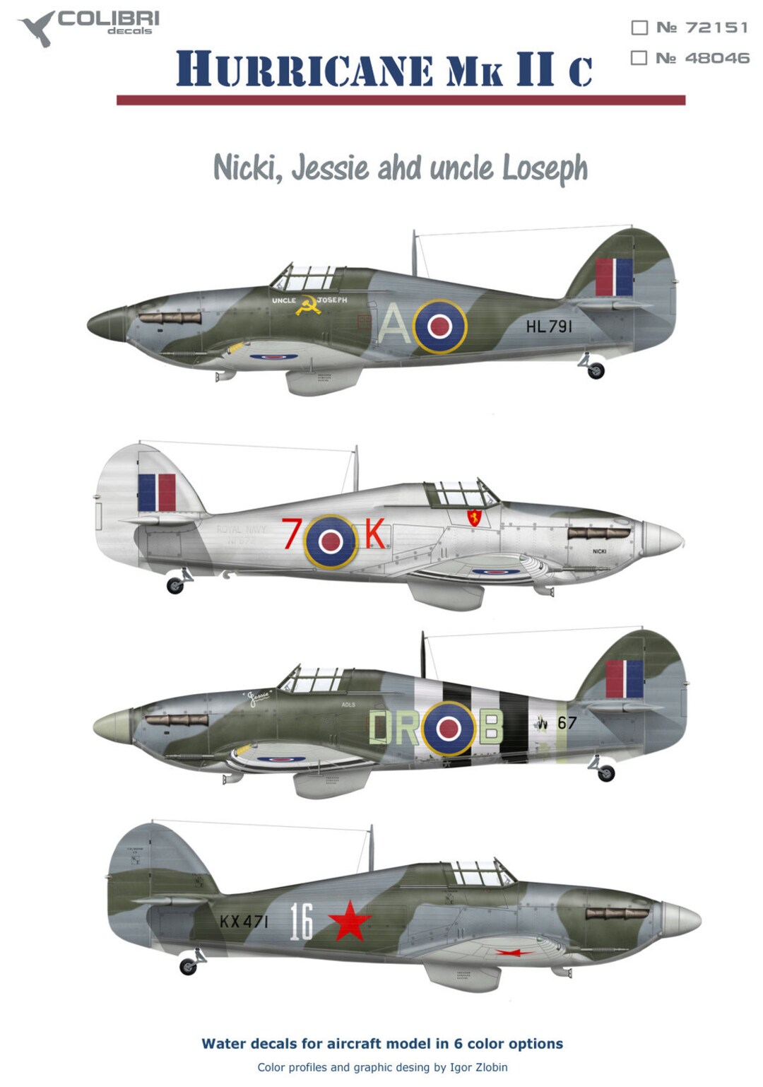 1/48 Colibri Decals #48046 - Hurricane Mk.iic Nicki, Jessie, Uncle ...