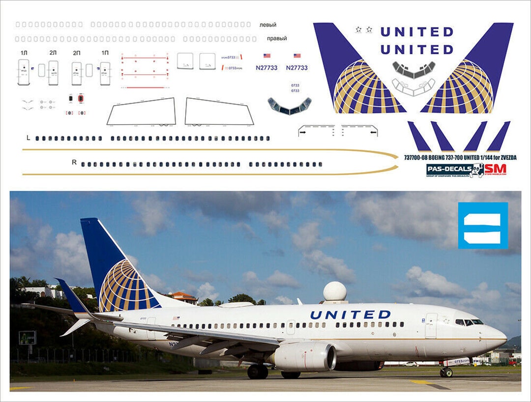 1/144 Pas-decals #737700-08 - Boeing 737-700 United, Decal for Revell ...