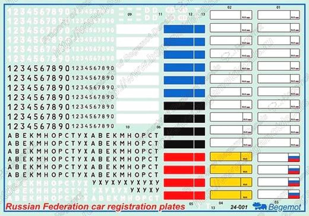 1/24 Begemot Decals #24-001 Russian Federation Registration Car Plates ...