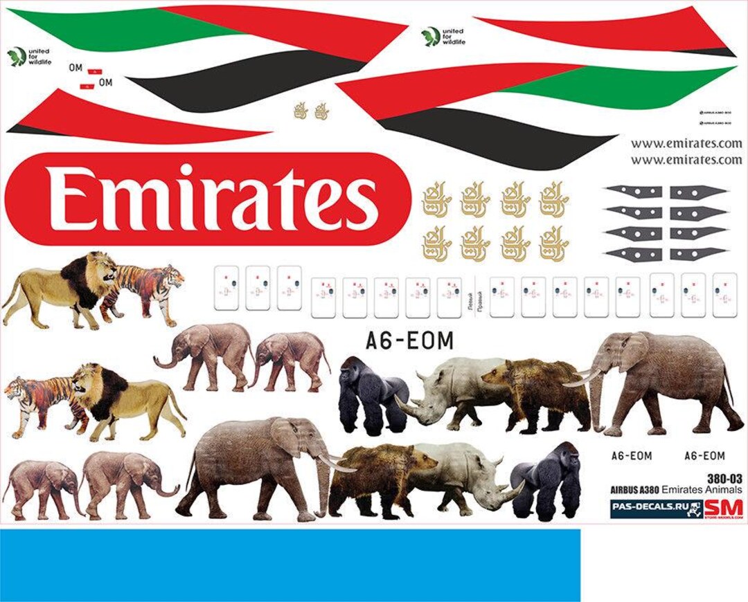1/144 Pas-decals #380-03 - Airbus A380 Emirates Animals. Decal - Etsy