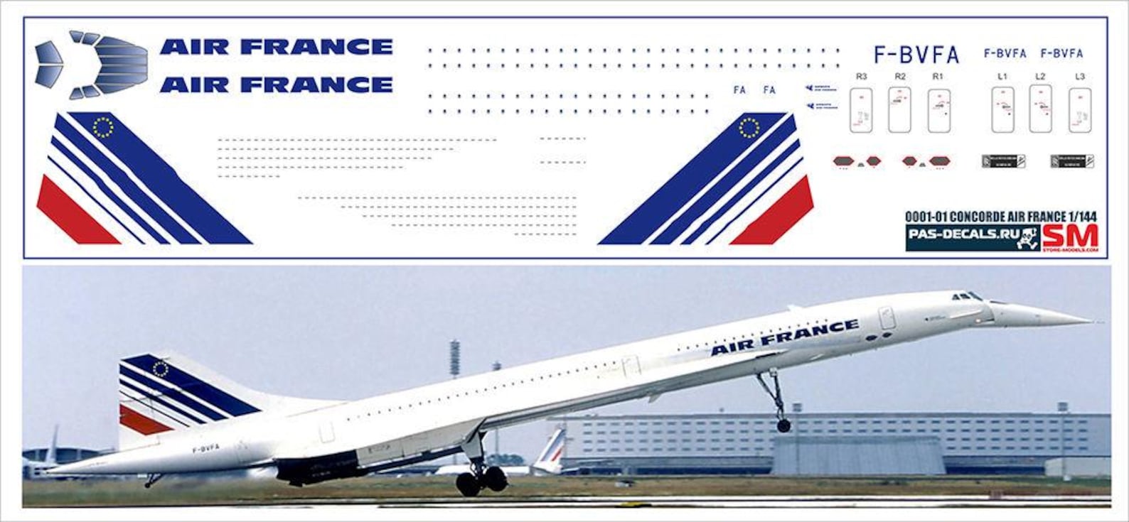 1/144 Pas-decals #0001-01 - Concorde Air France, Decal for Revell ...