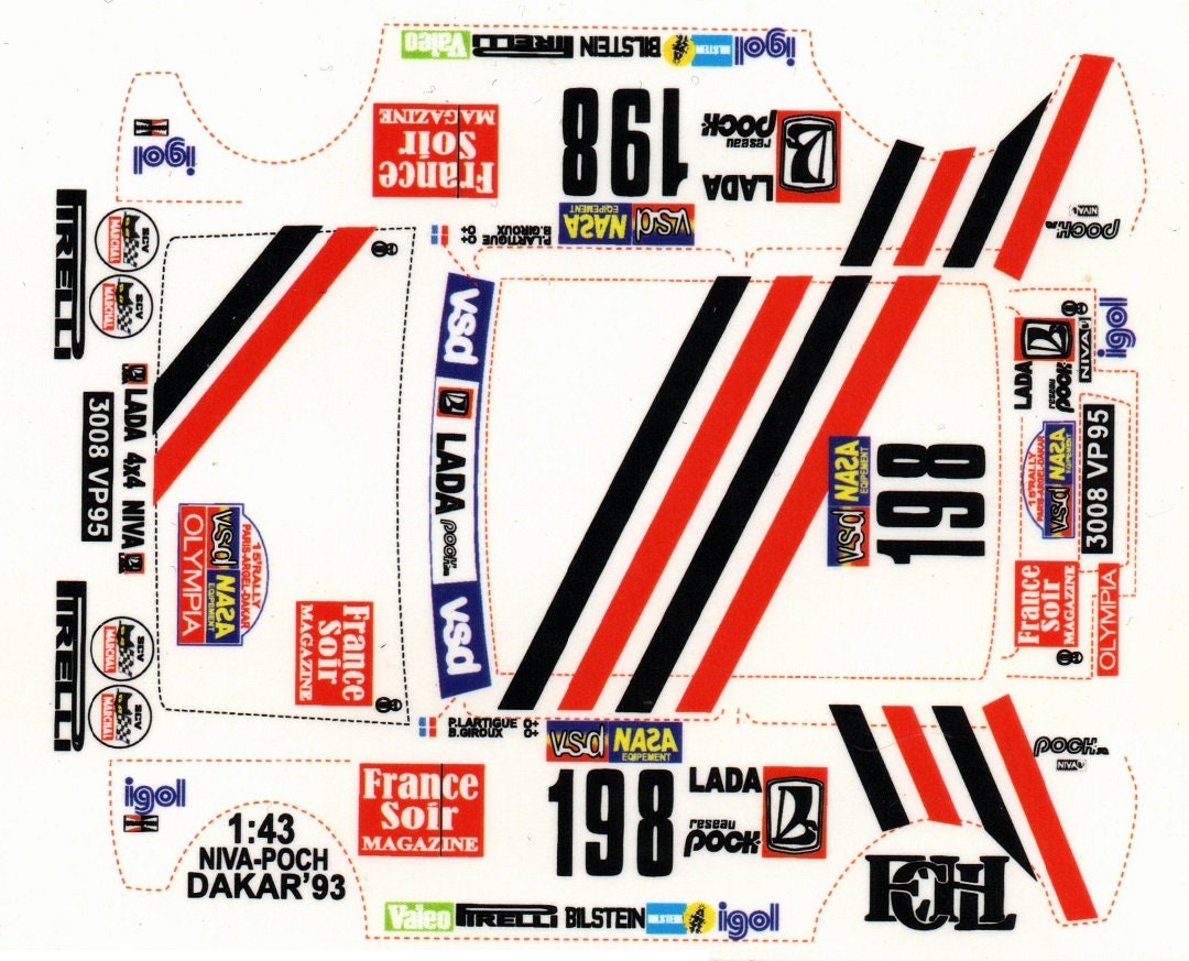 1/43 Calcomanías para Lada 4x4 Niva Poch 198 Rally París-Dakar 1993 ...