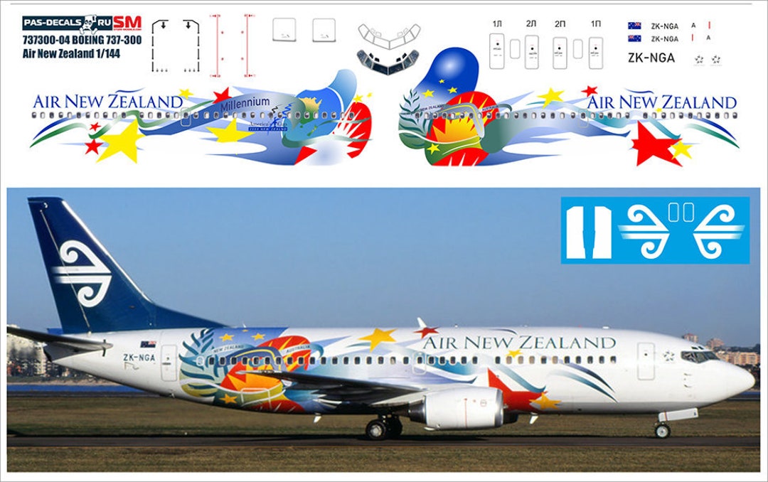 1/144 Pas-decals #737300-04 - Boeing 737-300 Air New Zealand Millenium ...