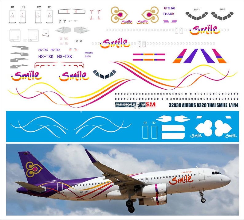 1/144 Pas-decals #320-39 - Airbus A320 Thai Smile. - Etsy