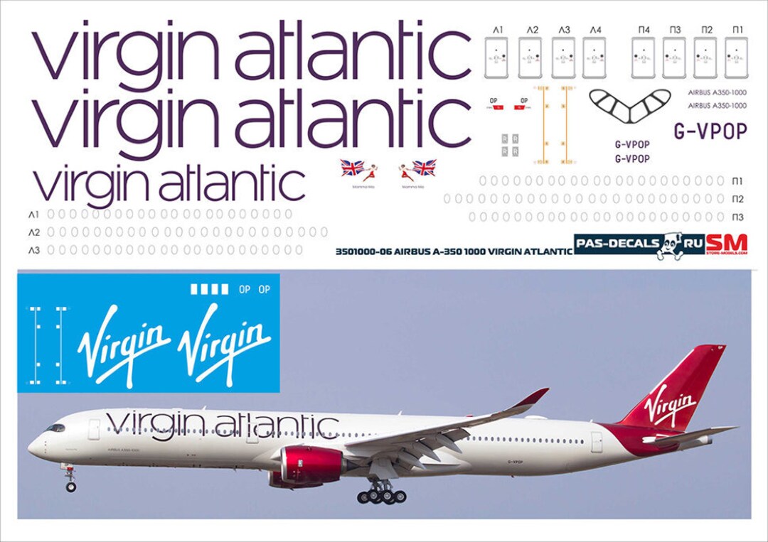 1/144 Pas-decals #3501000-06 - Airbus A350-1000 Virgin Atlantic. Decal ...