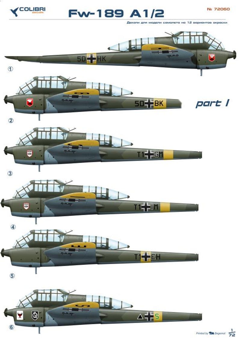 1/72 Colibri Decals #72060 - Fw-189, Part 1 - Etsy Canada