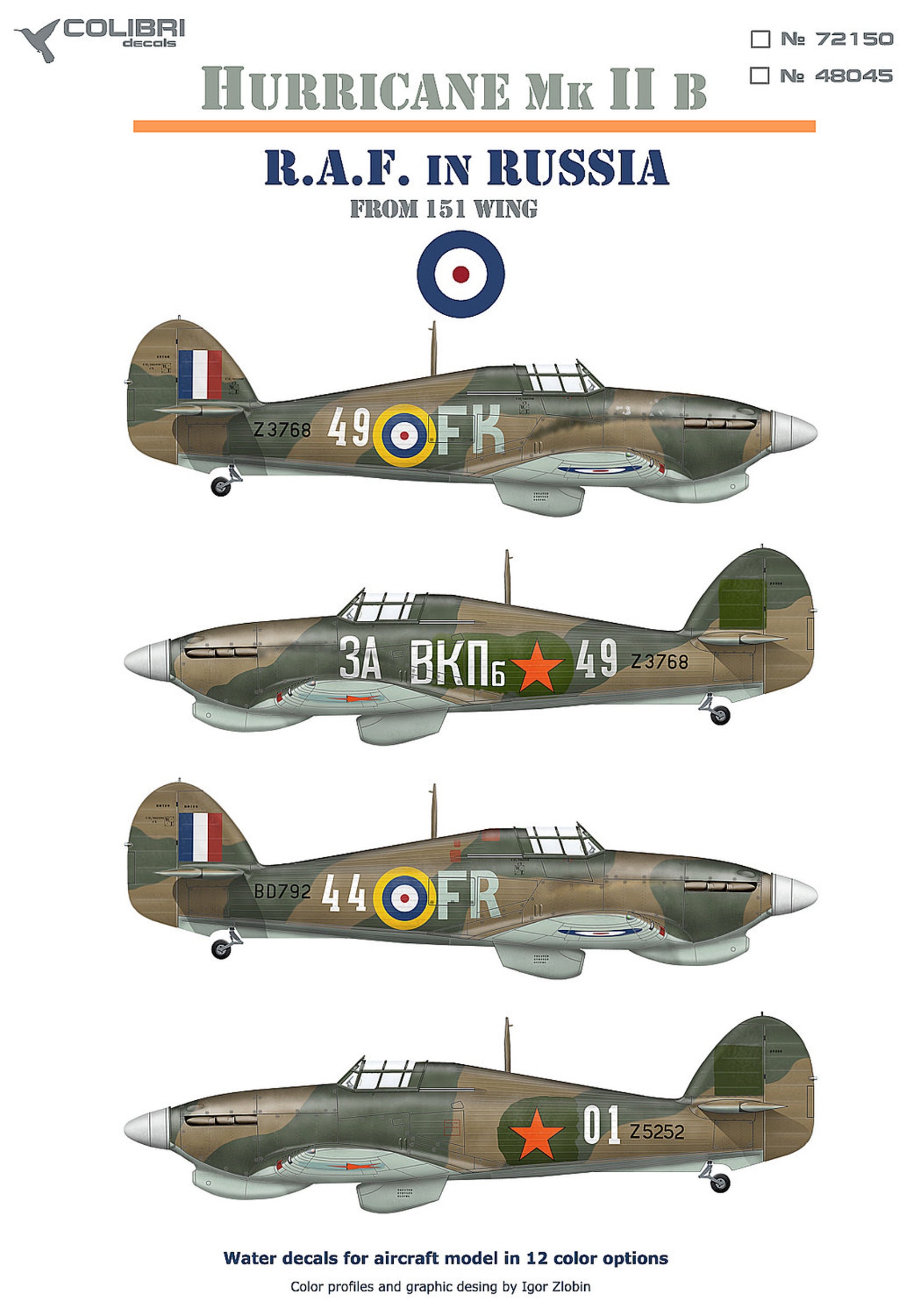 1/48 Colibri Decals #48045 - RAF in USSR Hurricane Mk.iib 151 Wing - 12 ...