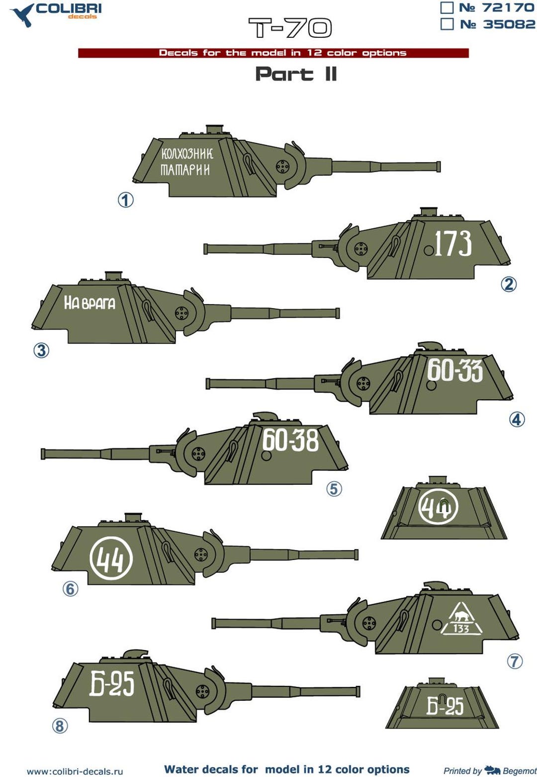 1/72 Colibri Decals #72170 - Т-70 Soviet Light Tank, Part 2 - Etsy