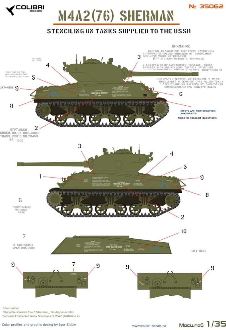 1:35 Colibri Decals 35062 - M4A2 Sherman (76) W - Stencil Lend-lease - Etsy