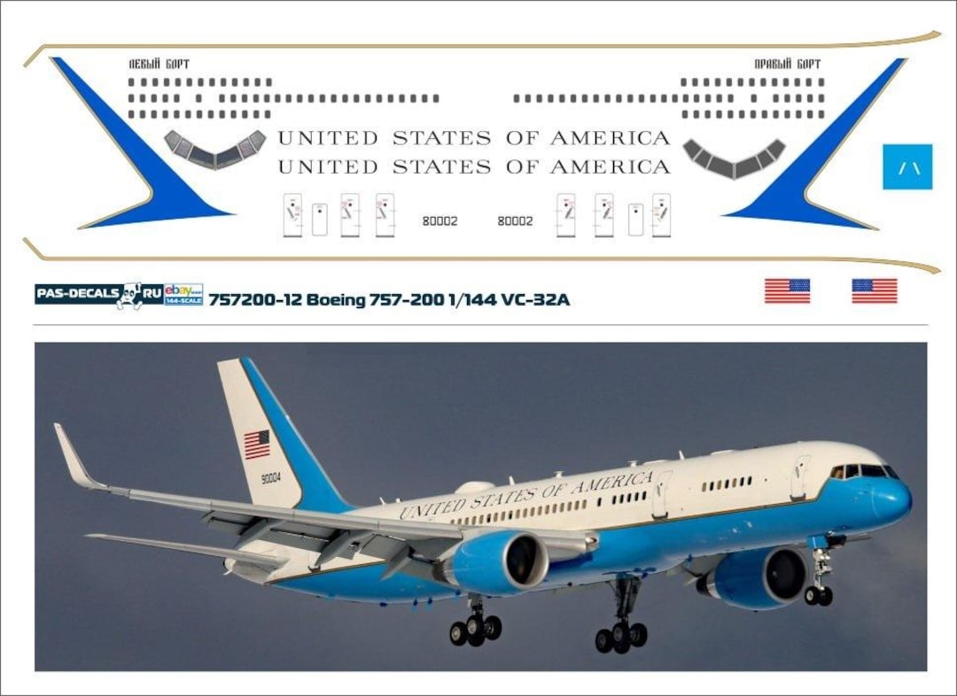 1/144 Pas-decals #757200-12 - Boeing 757-200 VC-32A, USA Board Number 1 ...