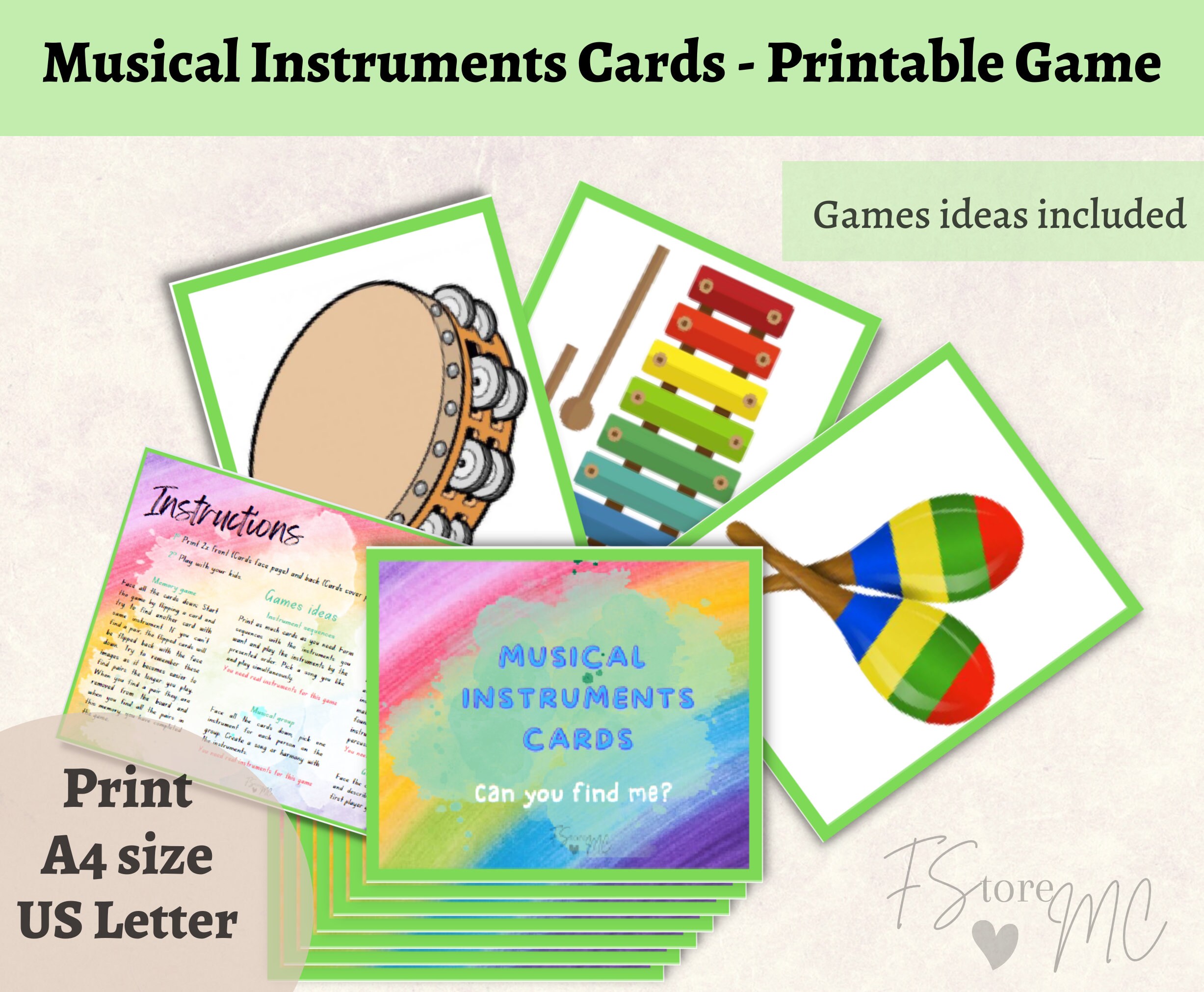 Musical Instruments Cards Games for Kids: Printable, Cut and Laminate ...