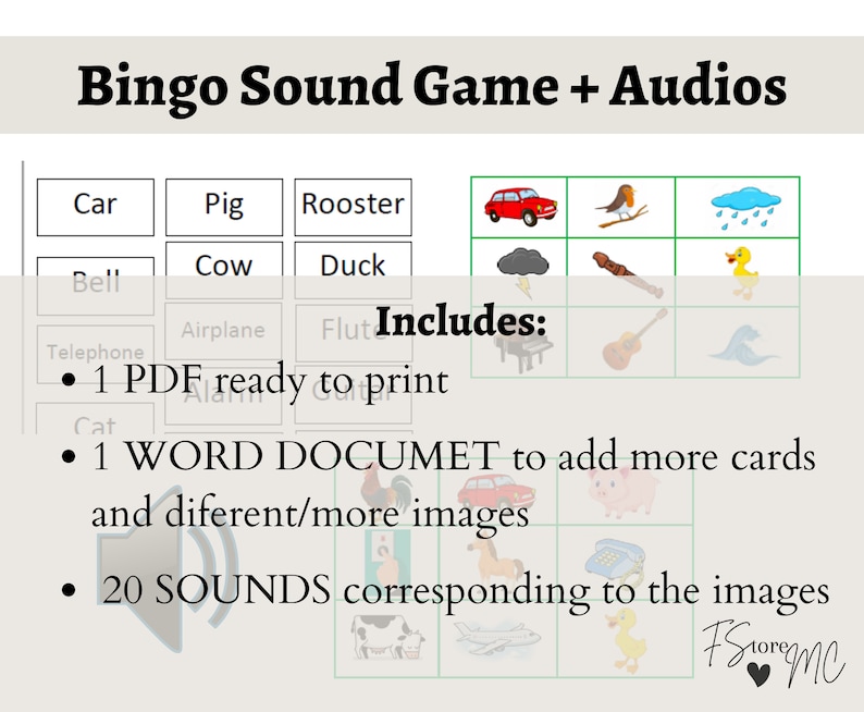 TODDLER Printable Game Bingo Sound With Audios Included - Educational ...