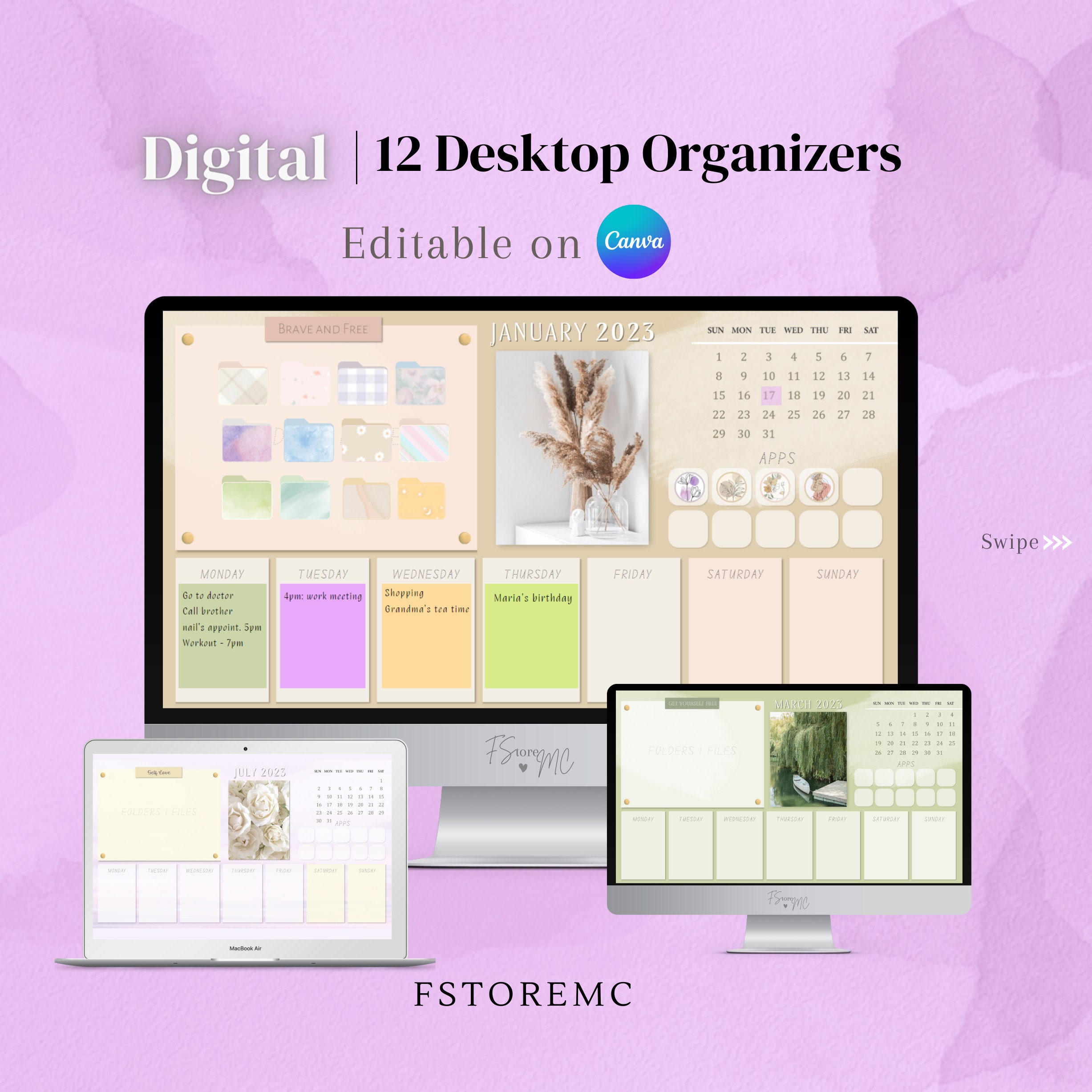 Desktop Wallpaper Organizer Calendar 2023, Jan-dec Months: Aesthetic ...