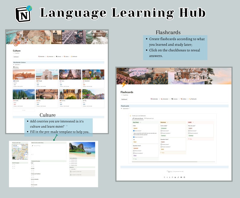 Language Learning Notion Template: Multilingual Study Planner (digital ...