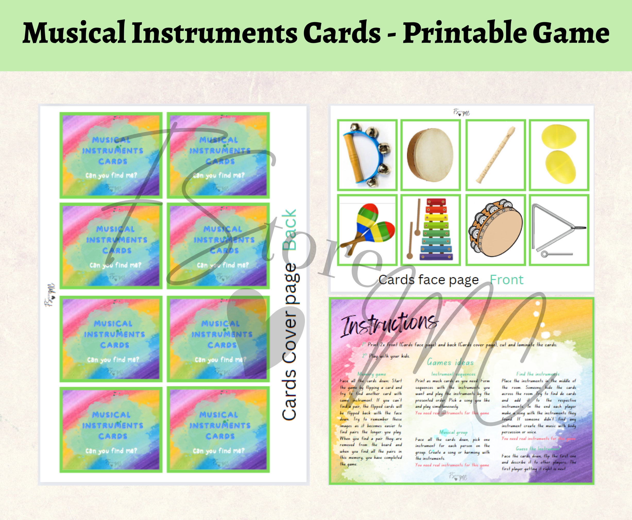 Musical Instruments Cards Games for Kids: Printable, Cut and Laminate ...
