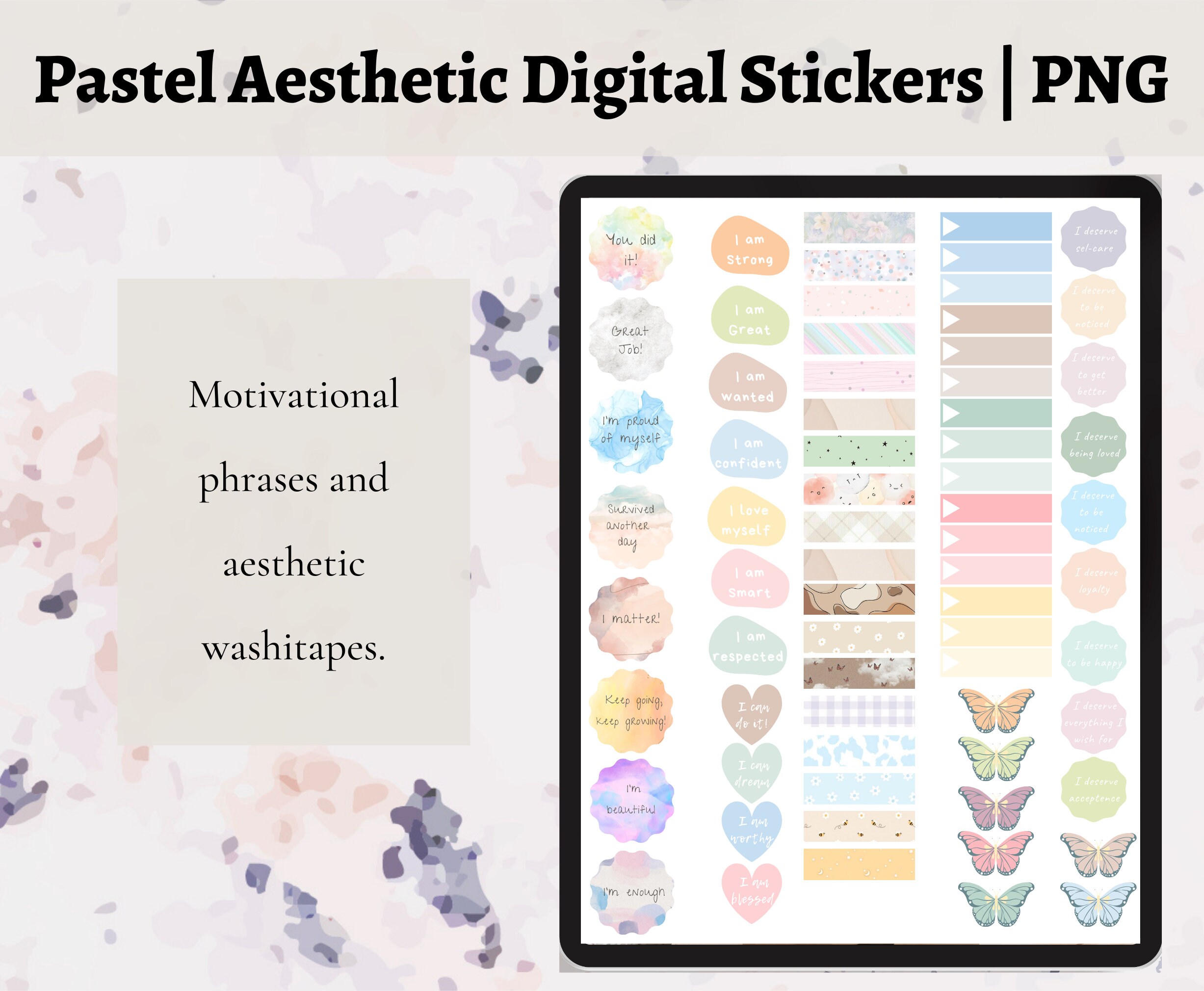 Pastel Aesthetic Digital and Printable Stickers PNG | US Letter | A4 ...