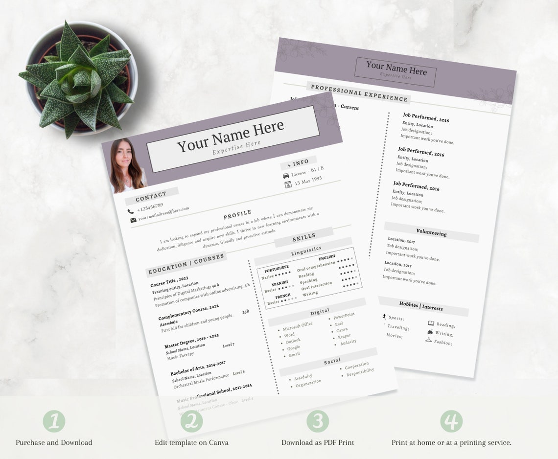 Aesthetic Resume Template, Editable CV Design, US Letter & A4 (canva ...