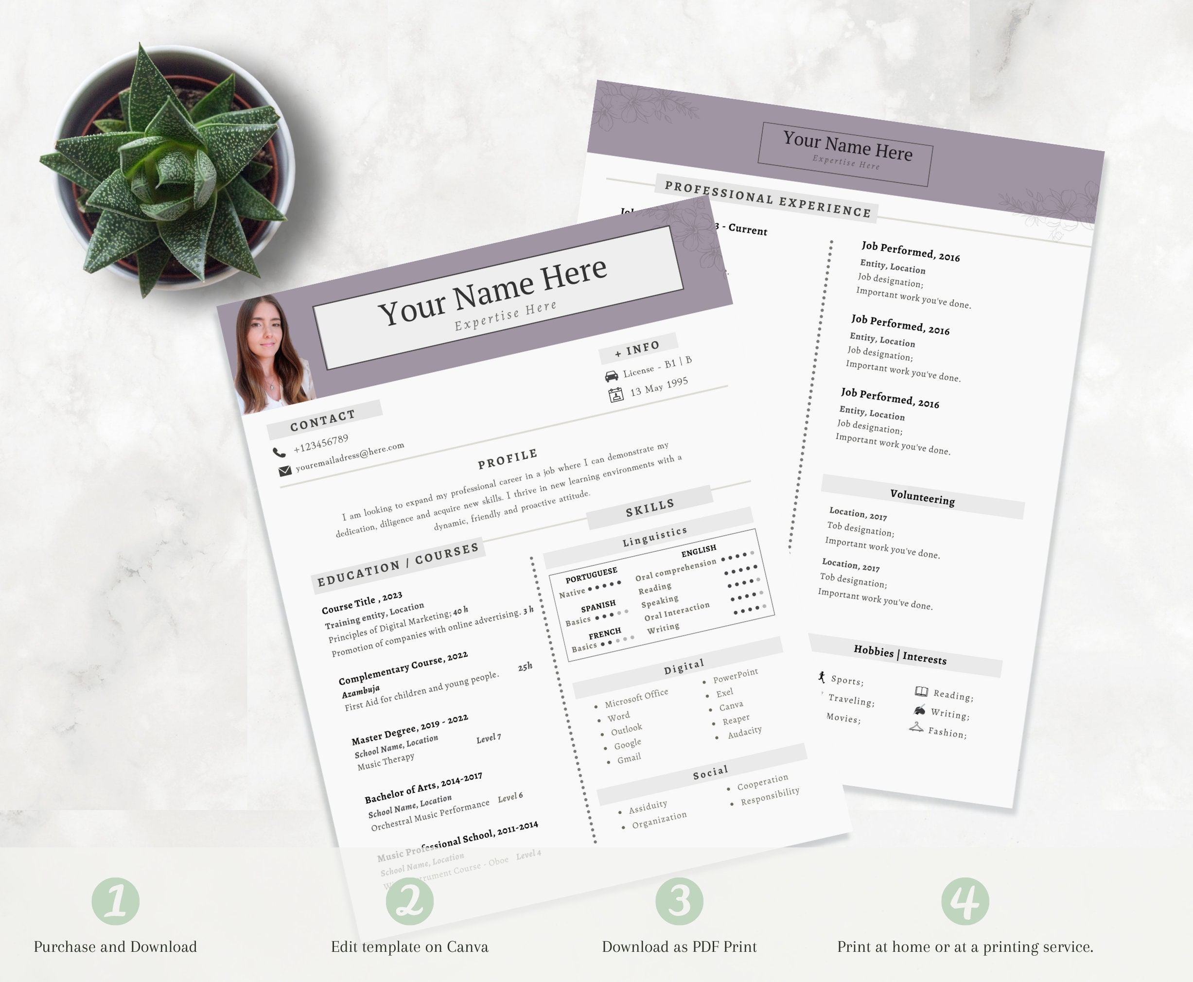 Resume Template Canva Editable, Aesthetic CV Template, Resume Template ...