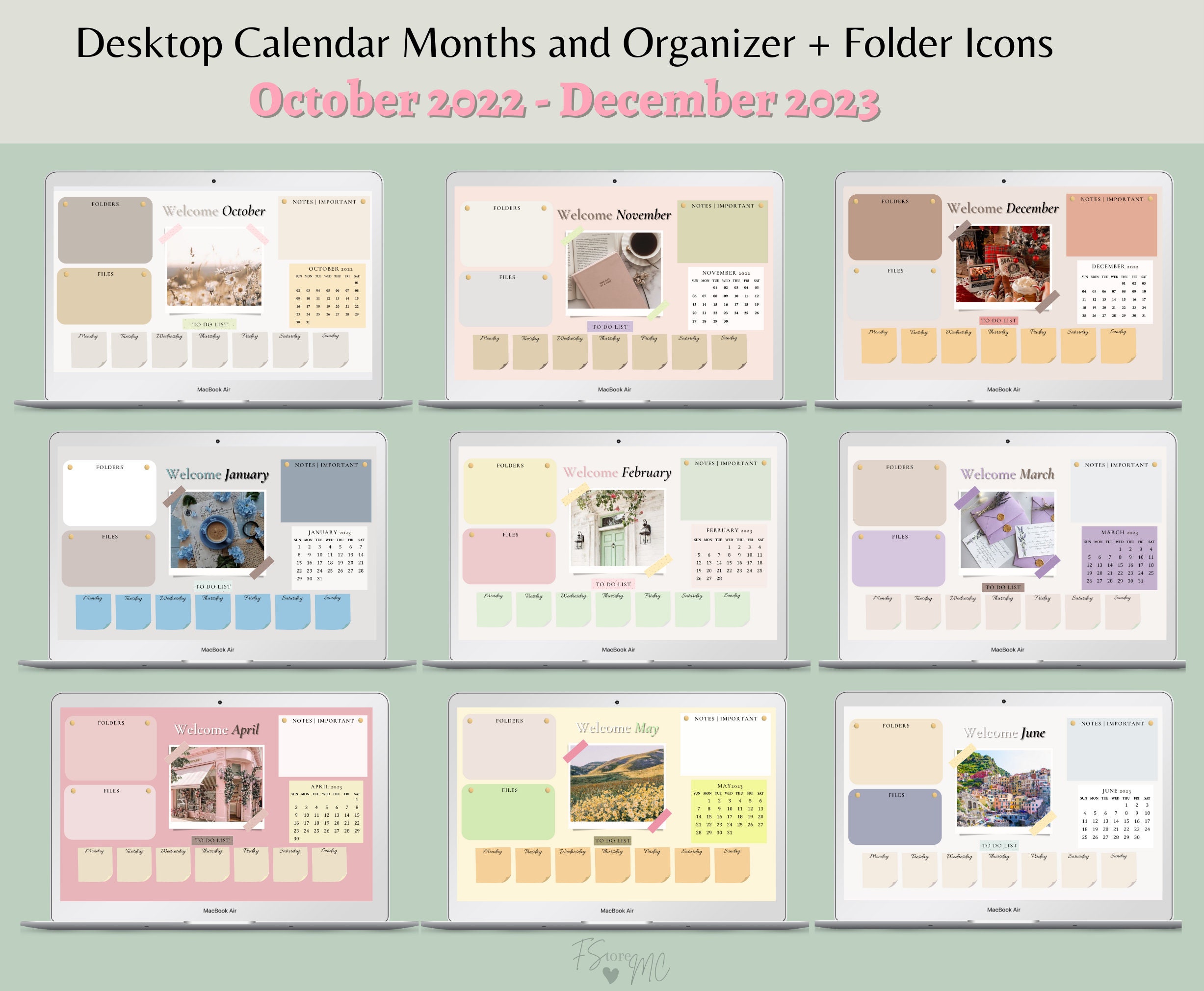 Aesthetic Desktop Wallpaper Organizer With Folder Icons (canva Editable ...