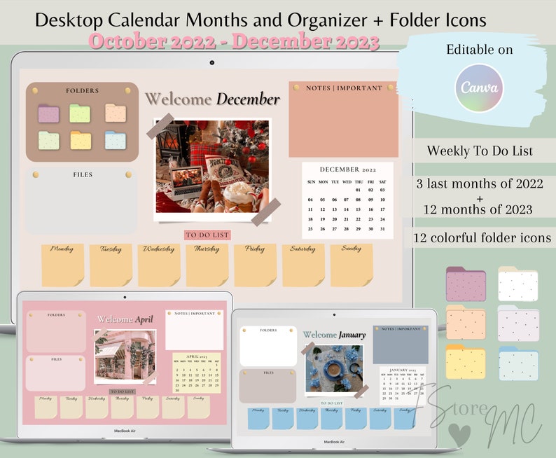 Desktop Wallpaper Organizer Calendar 22/2023, 15 Months: Aesthetic ...