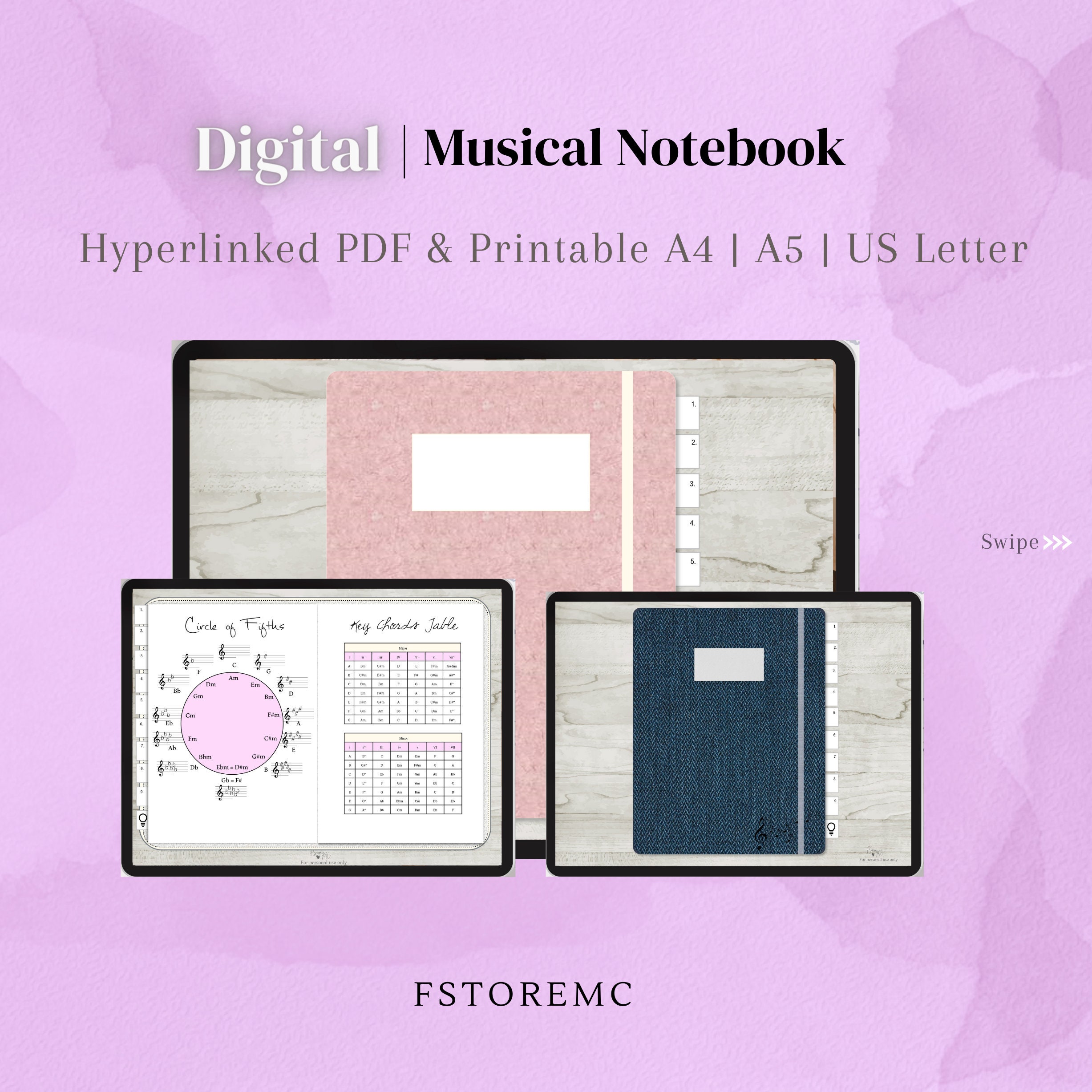 Music Notebook Digital Planner & Printable PDF Notability Music Planner ...