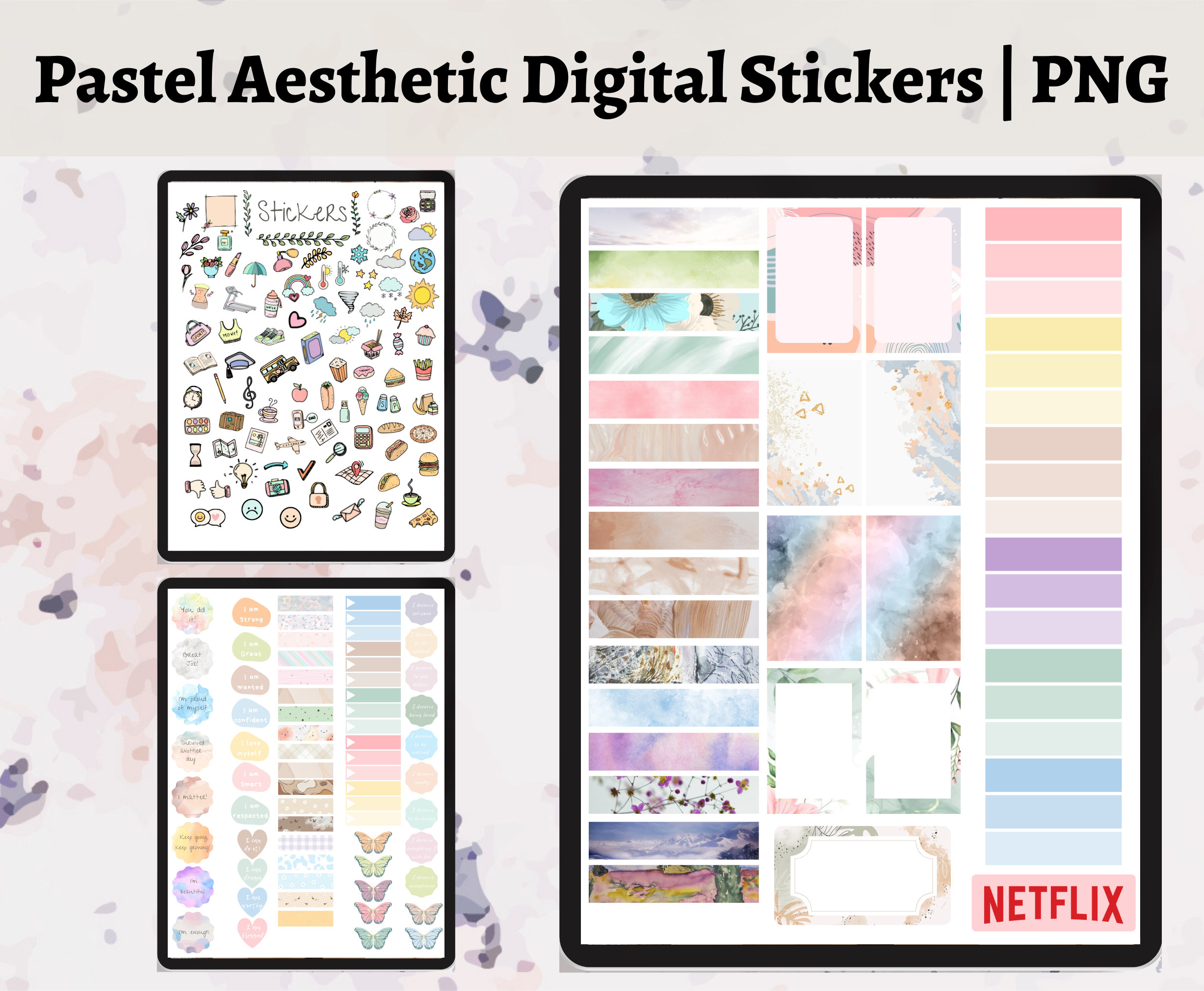Pastel Aesthetic Digital and Printable Stickers PNG | US Letter | A4 ...