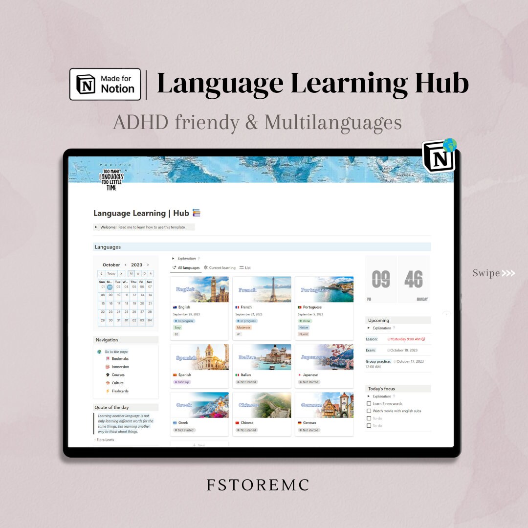 Notion Language learning Hub Learning multilingual language - Etsy México