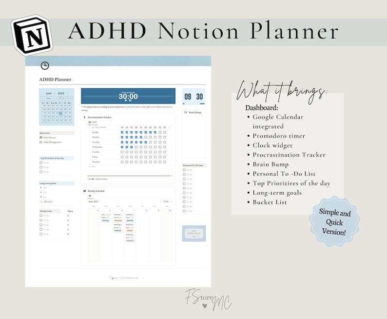 ADHD Notion Planner: Minimalist Daily Organizer (digital Download) - Etsy