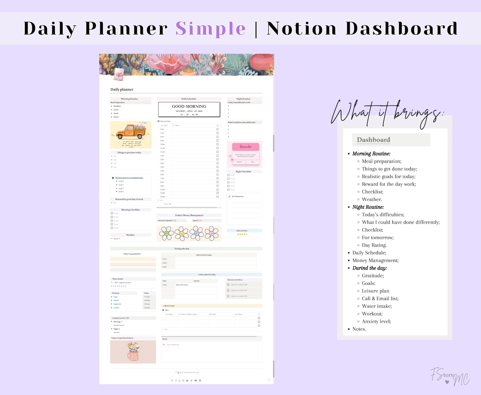 Notion Daily Planner Simple Dashboard, Easy Notion Template, Notion ...