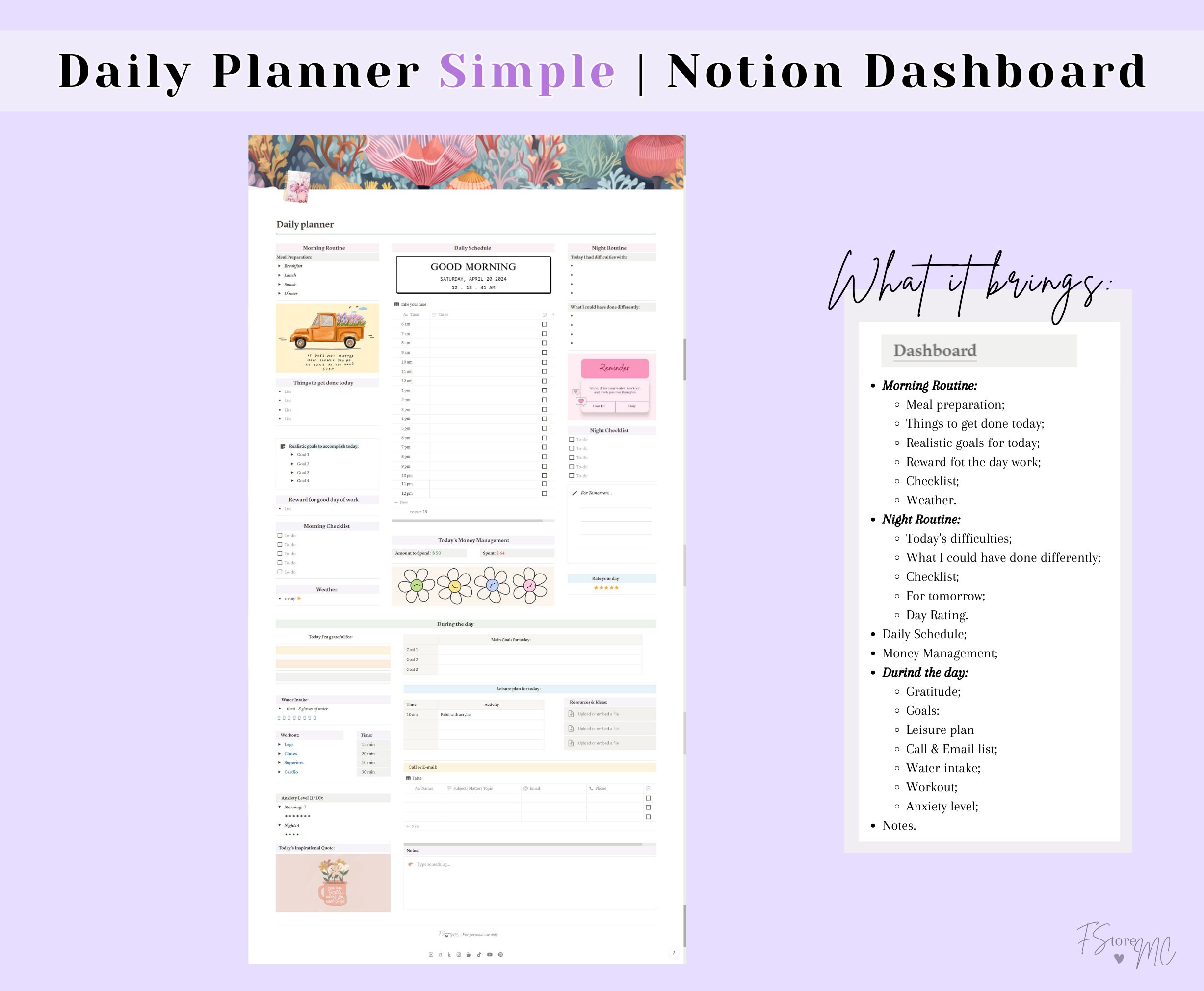 Notion Daily Planner Simple Dashboard, Easy Notion Template, Notion ...