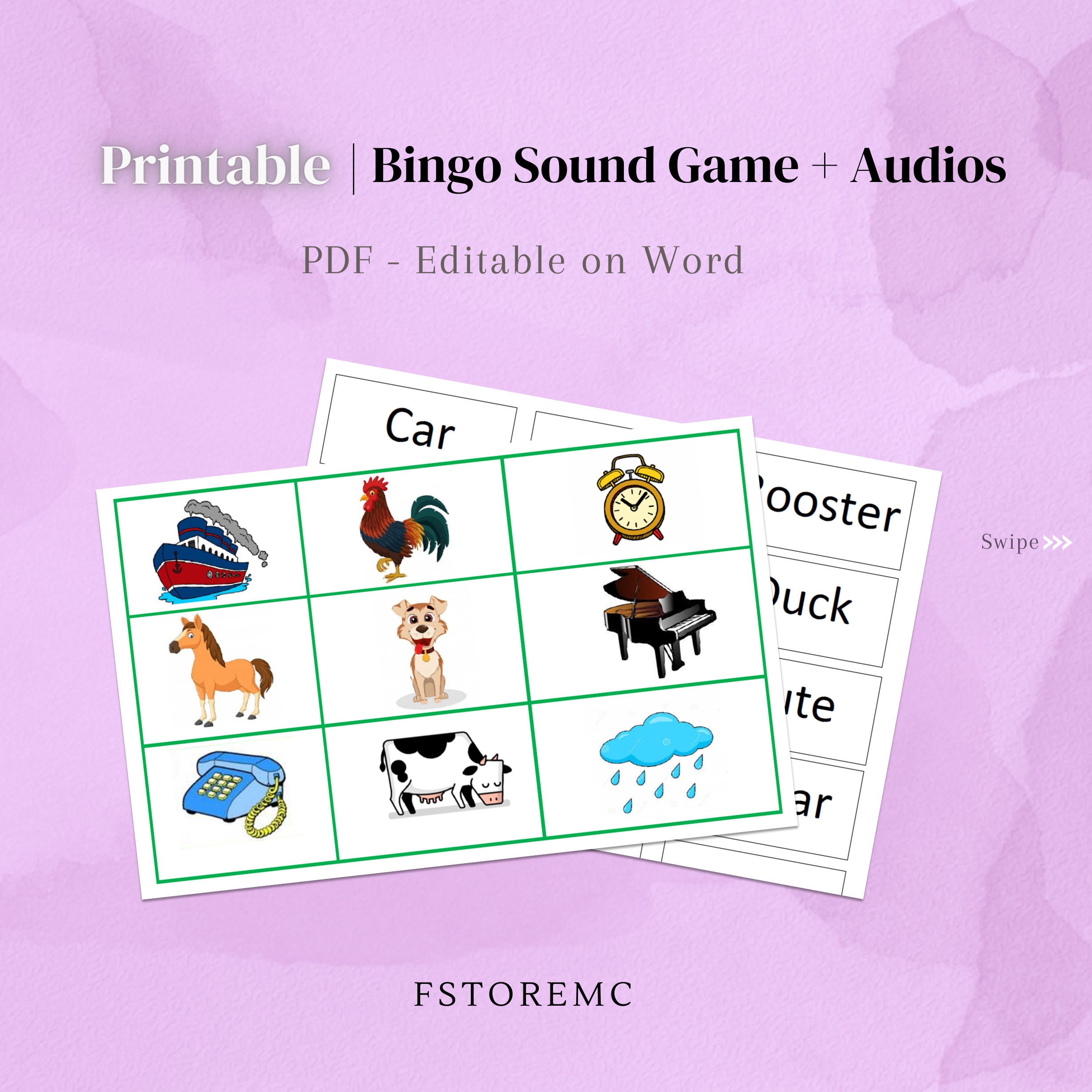 TODDLER Printable Game Bingo Sound With Audios Included - Educational ...