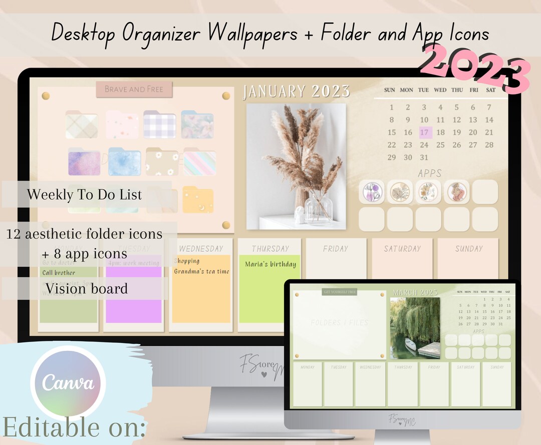 Desktop Wallpaper Organizer Calendar 2023 Jan-dec Months: - Etsy
