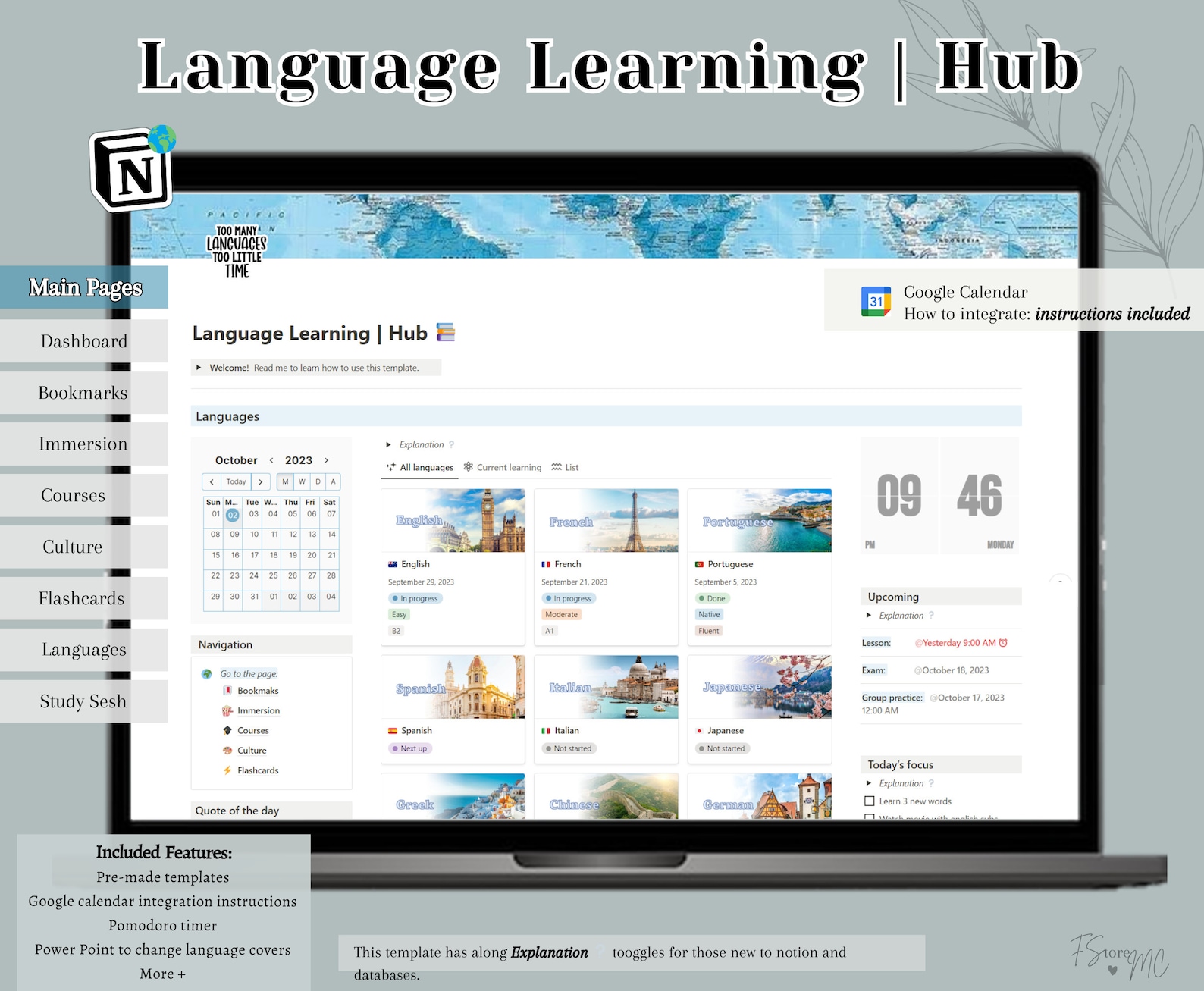 Language Learning Notion Template: Multilingual Study Planner (digital ...