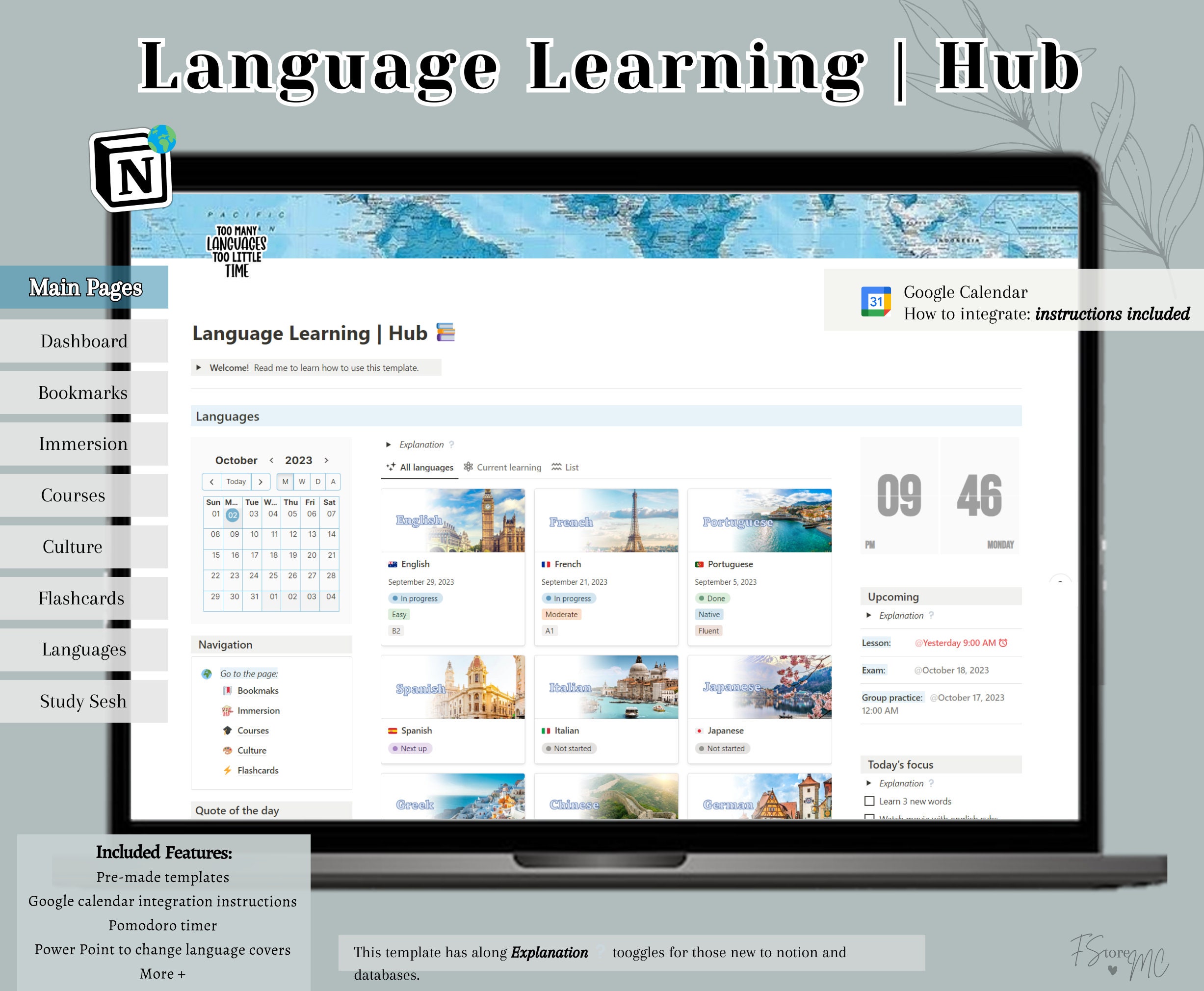 Language Learning Notion Template Learning Teacher Planner English ...