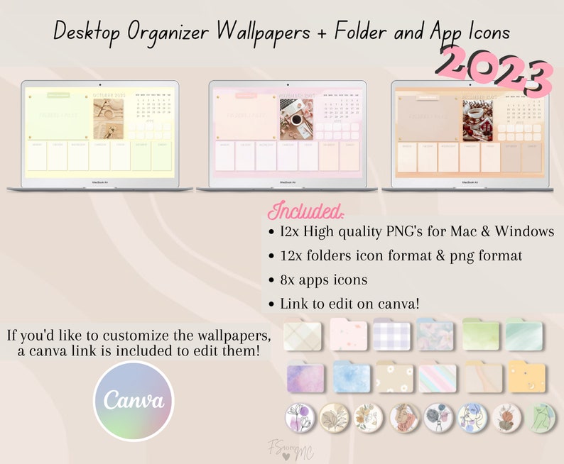 Aesthetic Desktop Wallpaper Organizer Calendar 2023, Folder Icons ...