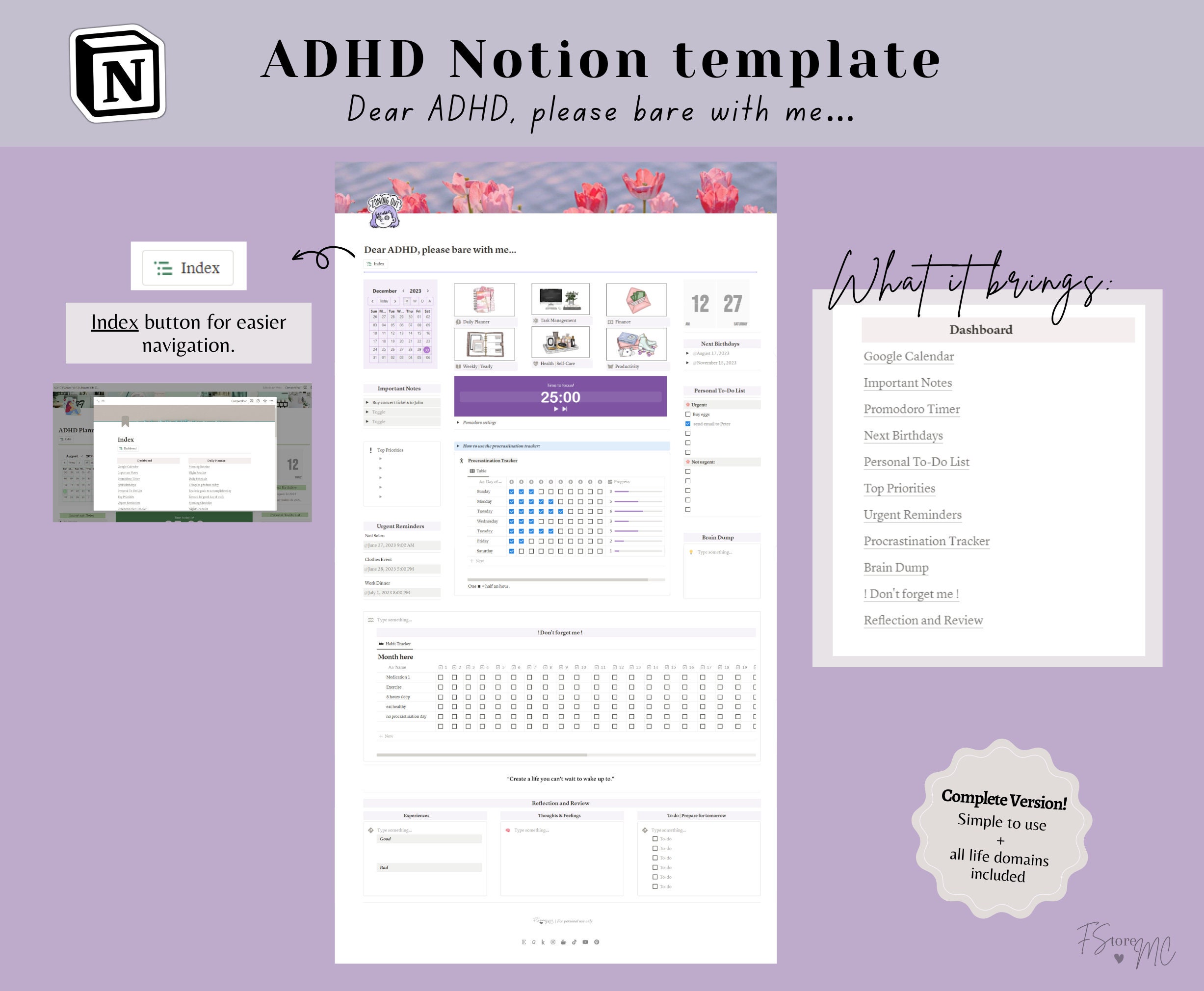 ADHD Life Planner Notion Template: Digital Productivity Dashboard - Etsy