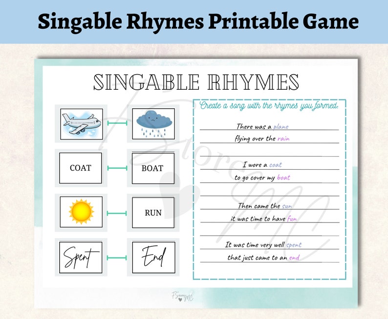 Singable Rhymes Printable Game: Form Rhymes and Create a - Etsy