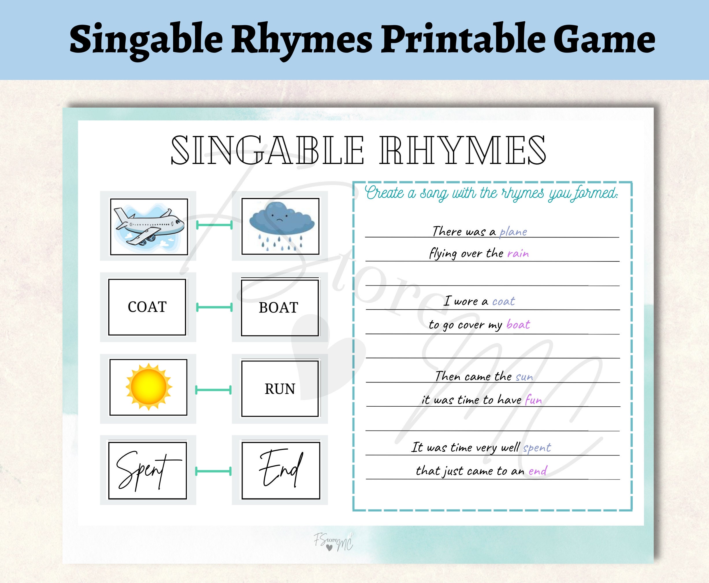 Singable Rhymes Printable Game: Form Rhymes and Create a Song/melody ...