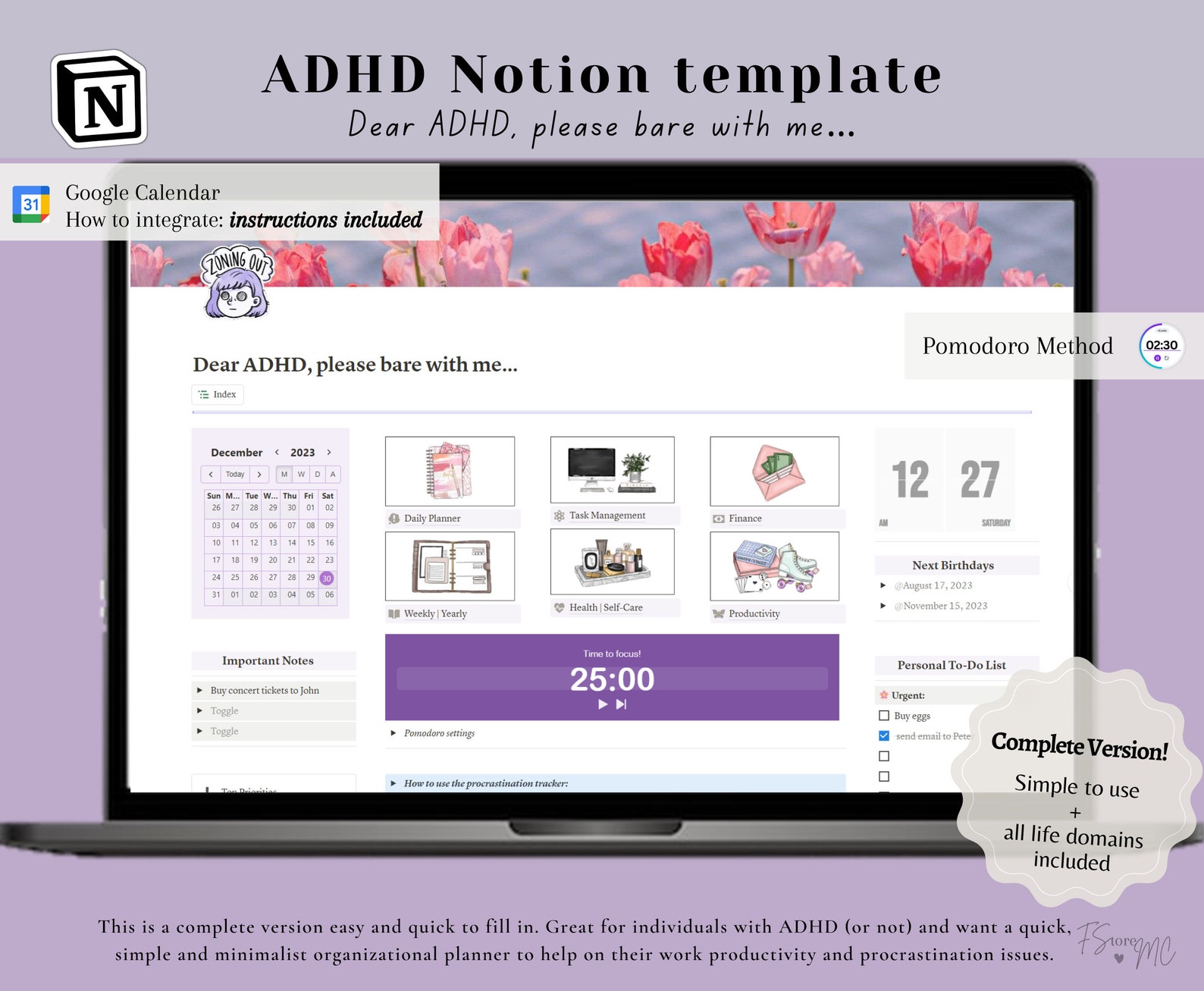 ADHD Life Planner Notion Template: Digital Productivity Dashboard - Etsy