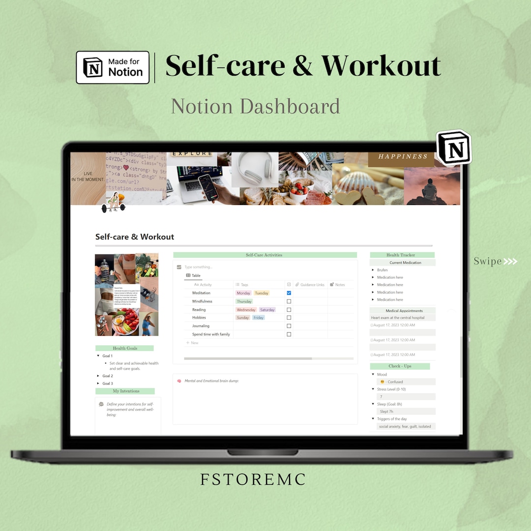 Fitness Notion Dashboard, Self-care Notion Template, Workout Tracker ...