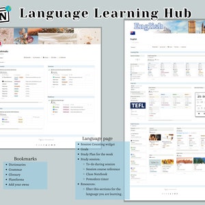 Language Learning Notion Template: Multilingual Study Planner (digital ...