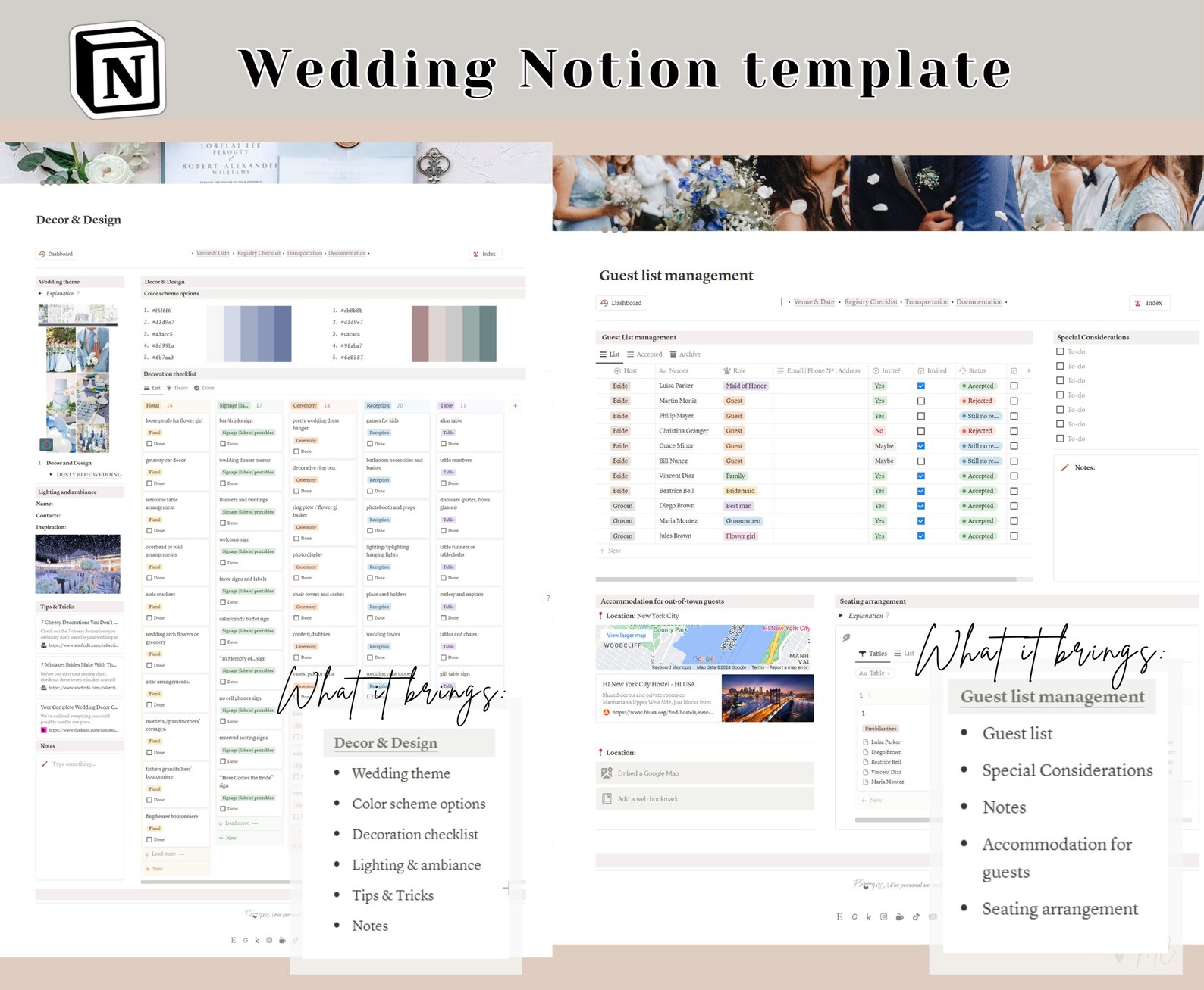 Wedding Notion Template Planner, Honeymoon Planning, Plan for Wedding ...