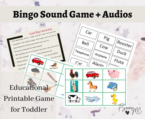 TODDLER Printable Game Bingo Sound With Audios Included | Etsy