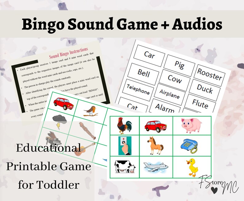 TODDLER Printable Game Bingo Sound With Audios Included - Educational ...