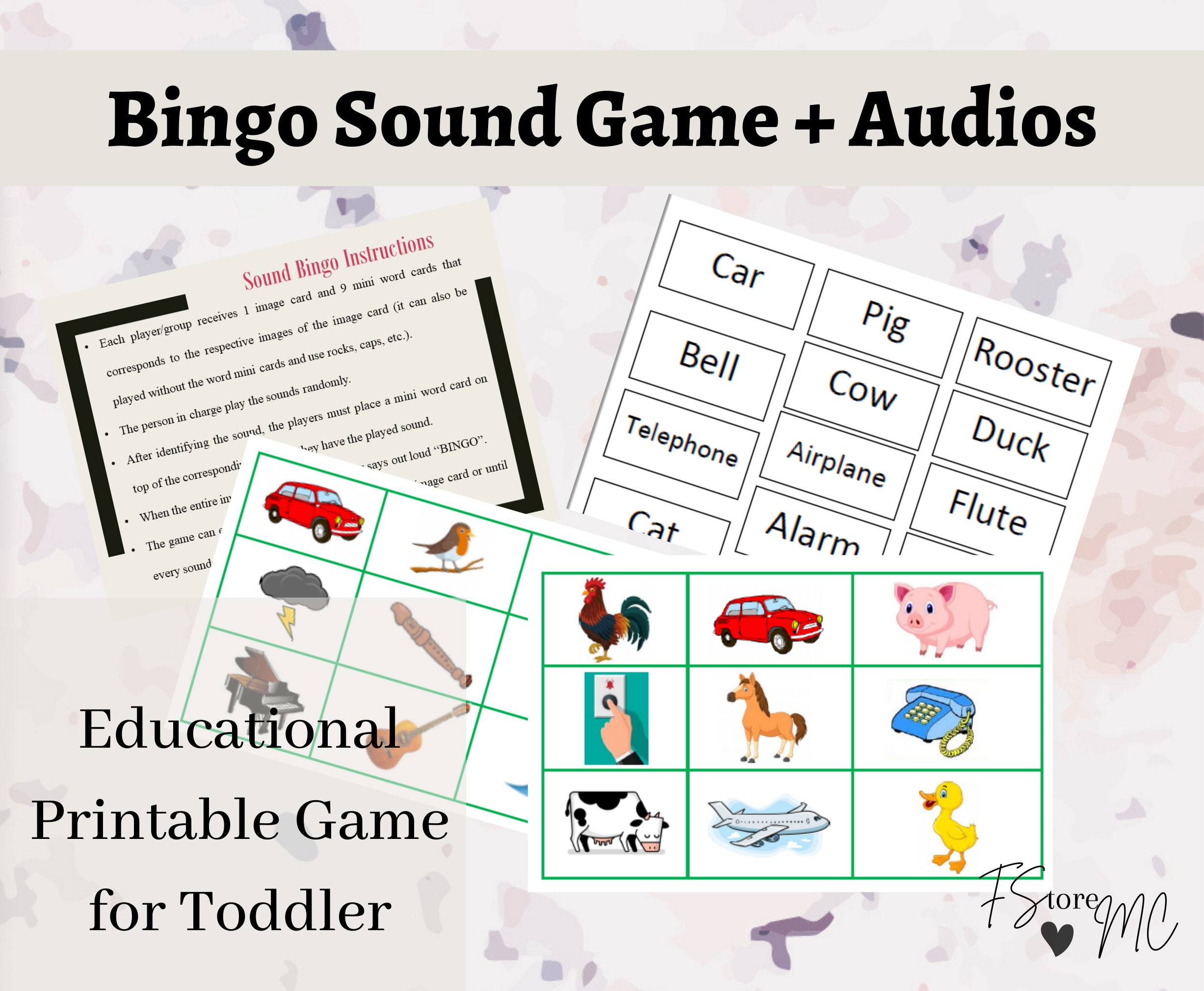 TODDLER Printable Game Bingo Sound With Audios Included - Educational ...